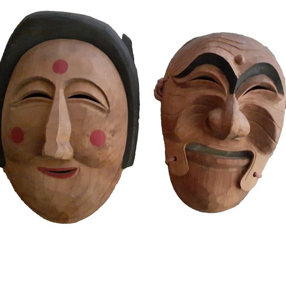 Hahoetal | Art | Vtg Traditional Korean Hahoetal Theatre Hand Carved ...